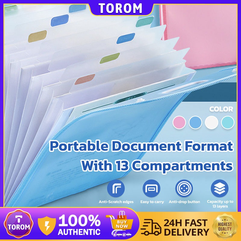 A4 Folder Paper Storage Bag 13 Layer Student Vertical Classification ...
