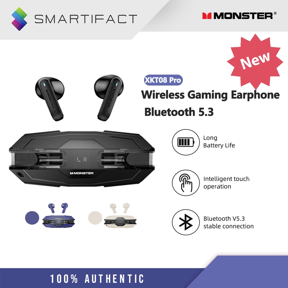Monster XKT08 Pro Wireless Gaming Earphone Bluetooth 5.3 Headphones Low ...
