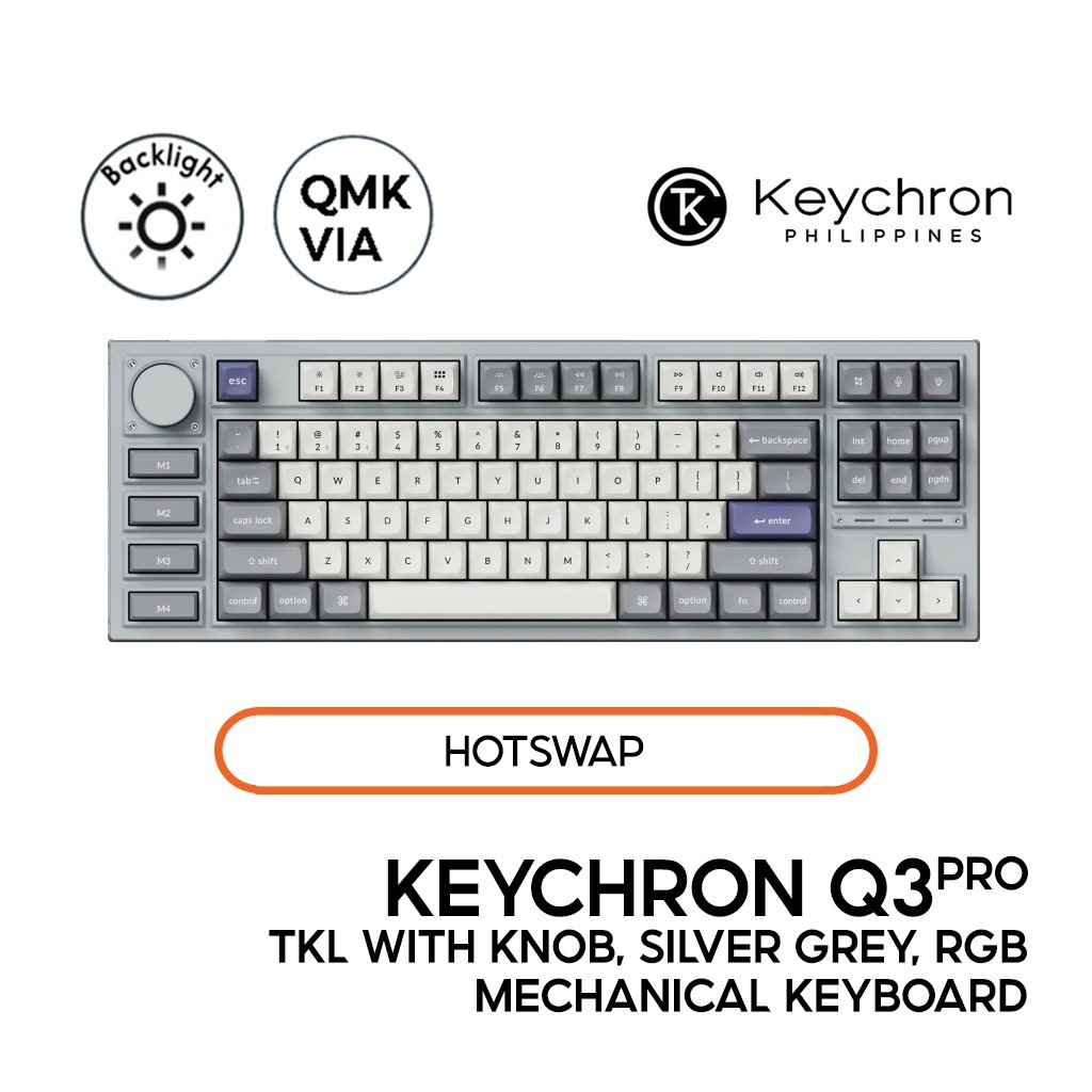 Keychron Q3 Pro SE Knob QMK Mechanical, Silver Grey, TKL, Wired ...