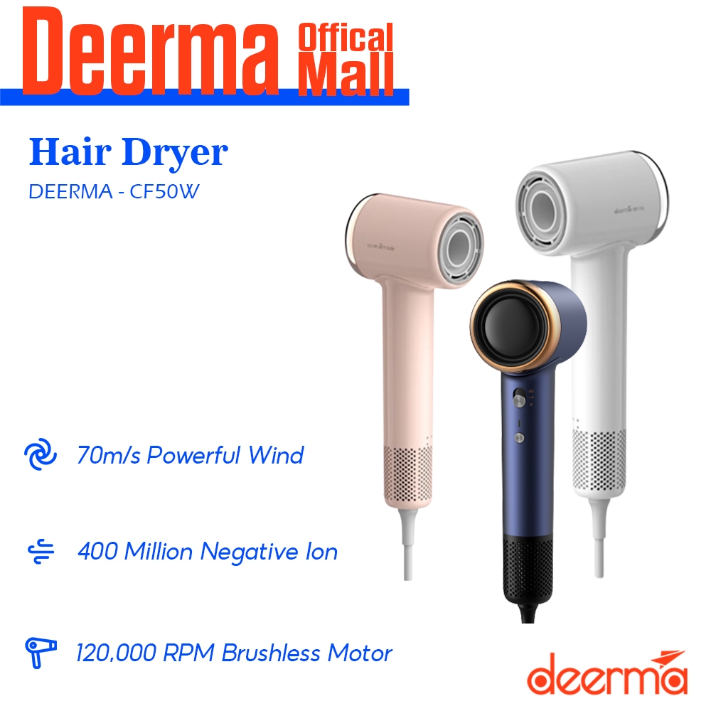 Deerma High-Speed Hair Dryer CF50W Quick Drying Blower Negative Ion ...