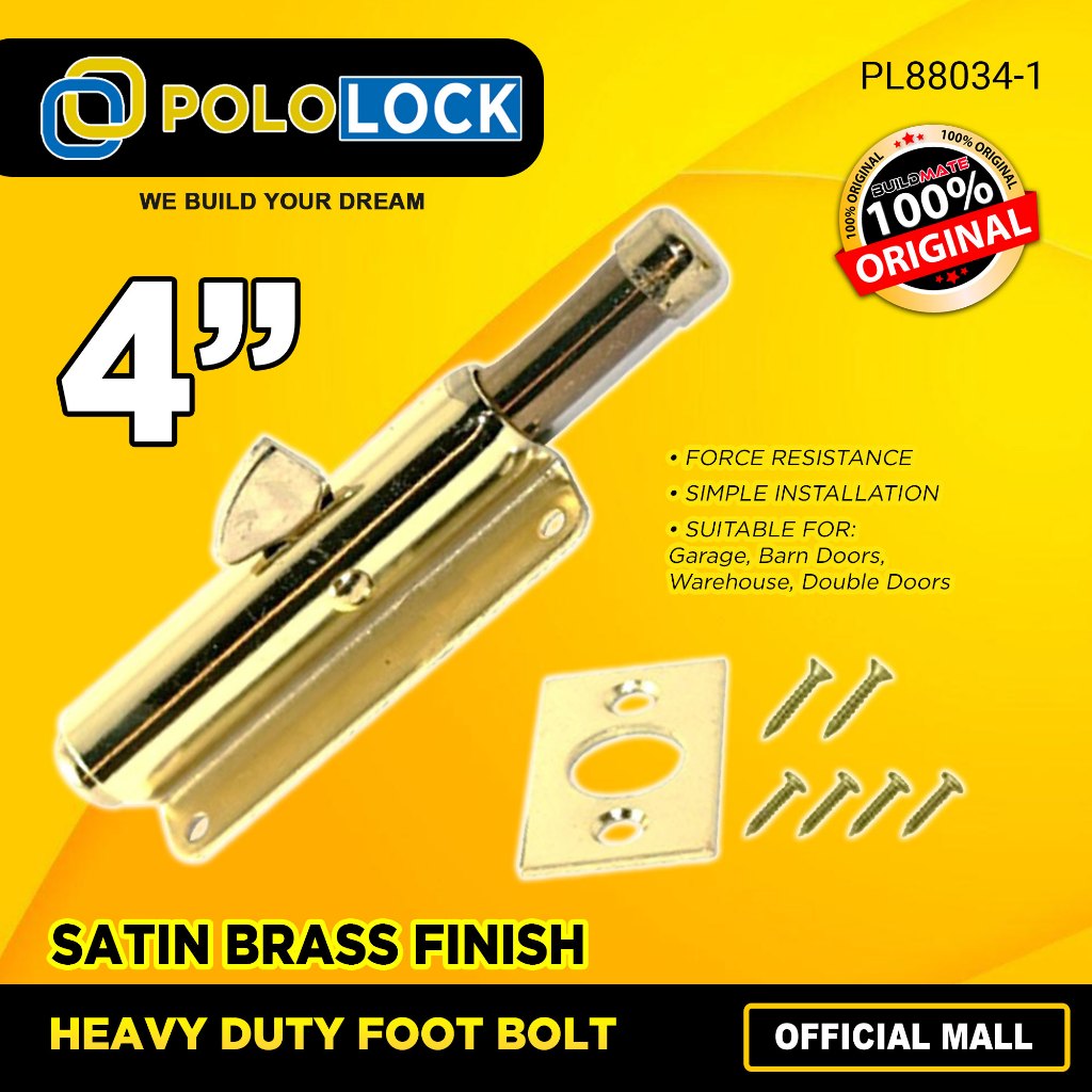 Pololock Heavy Duty Foot Bolt 4" Steel Foot Lock Latch Safety Home ...