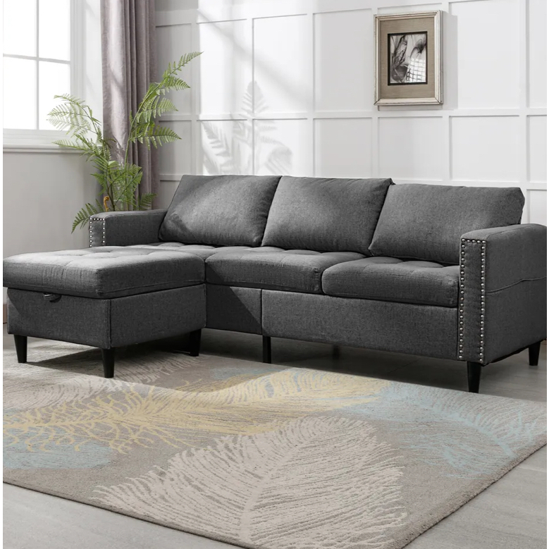 Reversible Sectional Couch Set, 3 Seat L Shaped Modular Sleeper Sofa ...