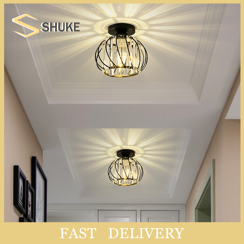 E27 LED ceiling lamp crystal lampshade black gold living room bedroom ...