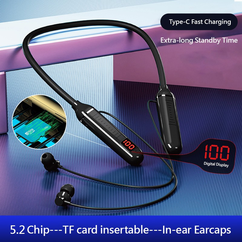 Sports neck-mounted Bluetooth headset with LED power display wireless ...