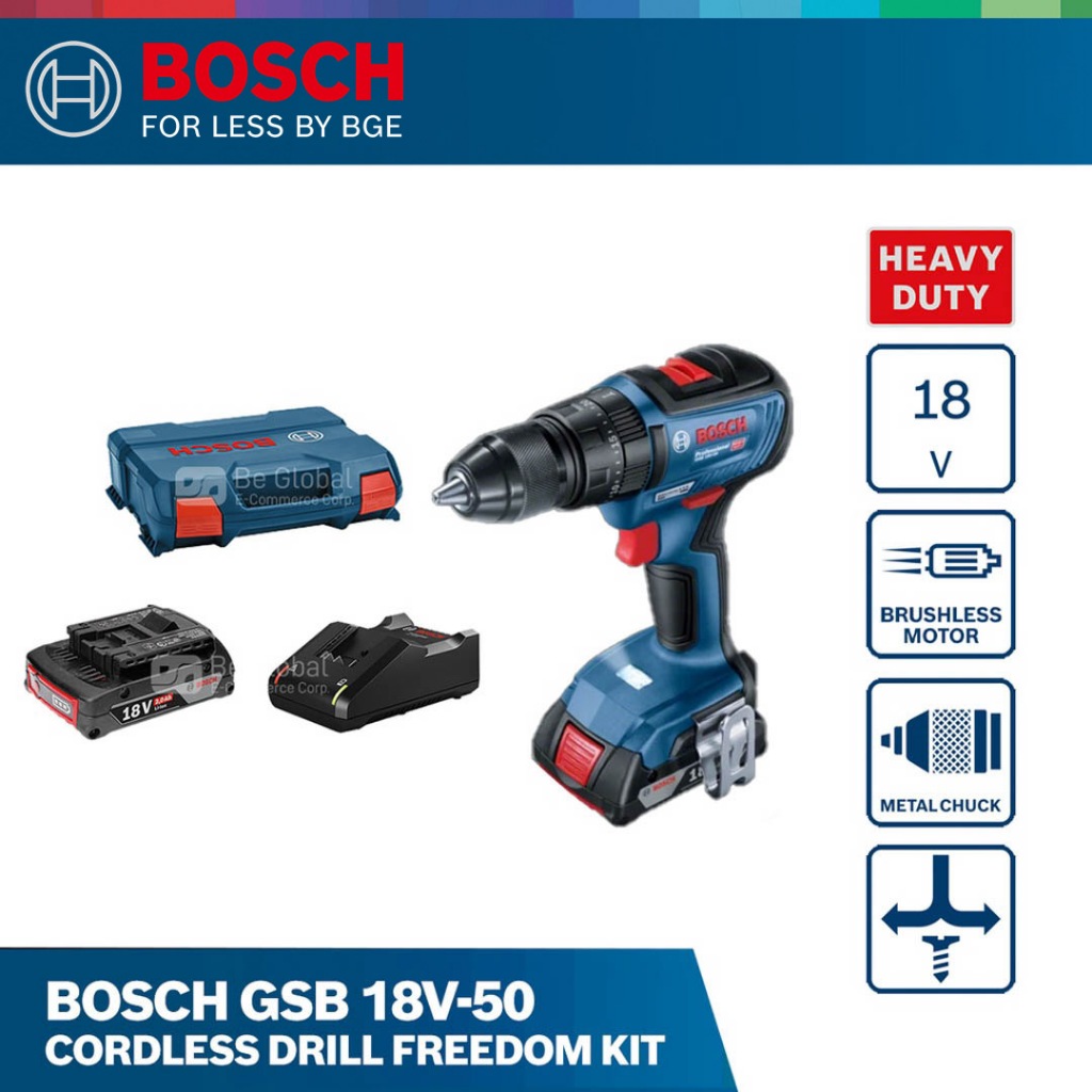 Bosch GSB 18V-50 Cordless Drill Freedom Kit - Power Tool/Home Improvement - Bosch for Less ...
