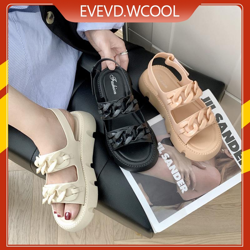 Sandals for Women New Korean Casual Flat Sandals Thick Bottom 4cm | Shopee Philippines