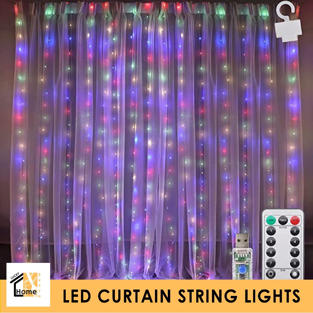Lucky LED Copper Wire Curtain Lights String Room Holiday Christmas ...