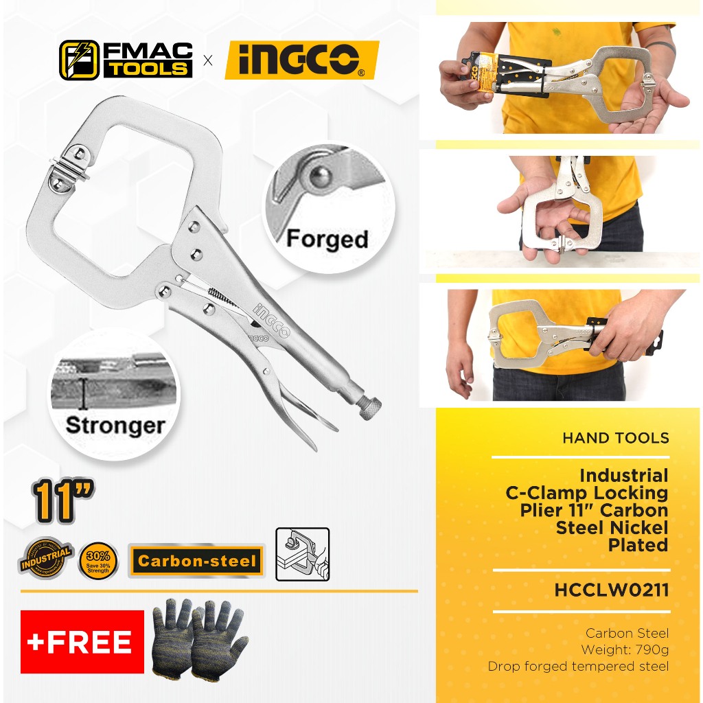 INGCO C-Clamp Locking Plier 11" Carbon Steel Nickel Plated HCCLW0211 ...