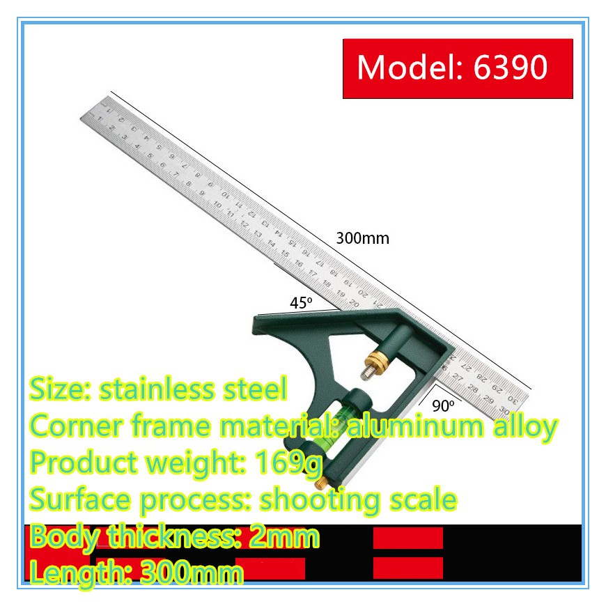 300MM Professional Carpenter Tool Combination Square Protractor ...
