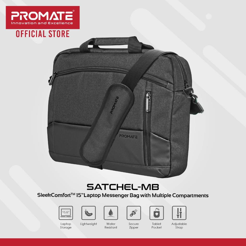 Promate Satchel- Mb Sleek Comfort™ 15.6" Laptop Messenger Bag with ...