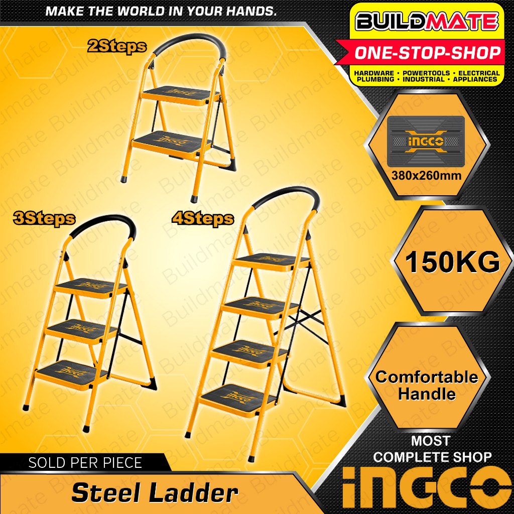 BUILDMATE Ingco 150KG Wide Steel Ladder 2 / 3 / 4 STEPS Household ...
