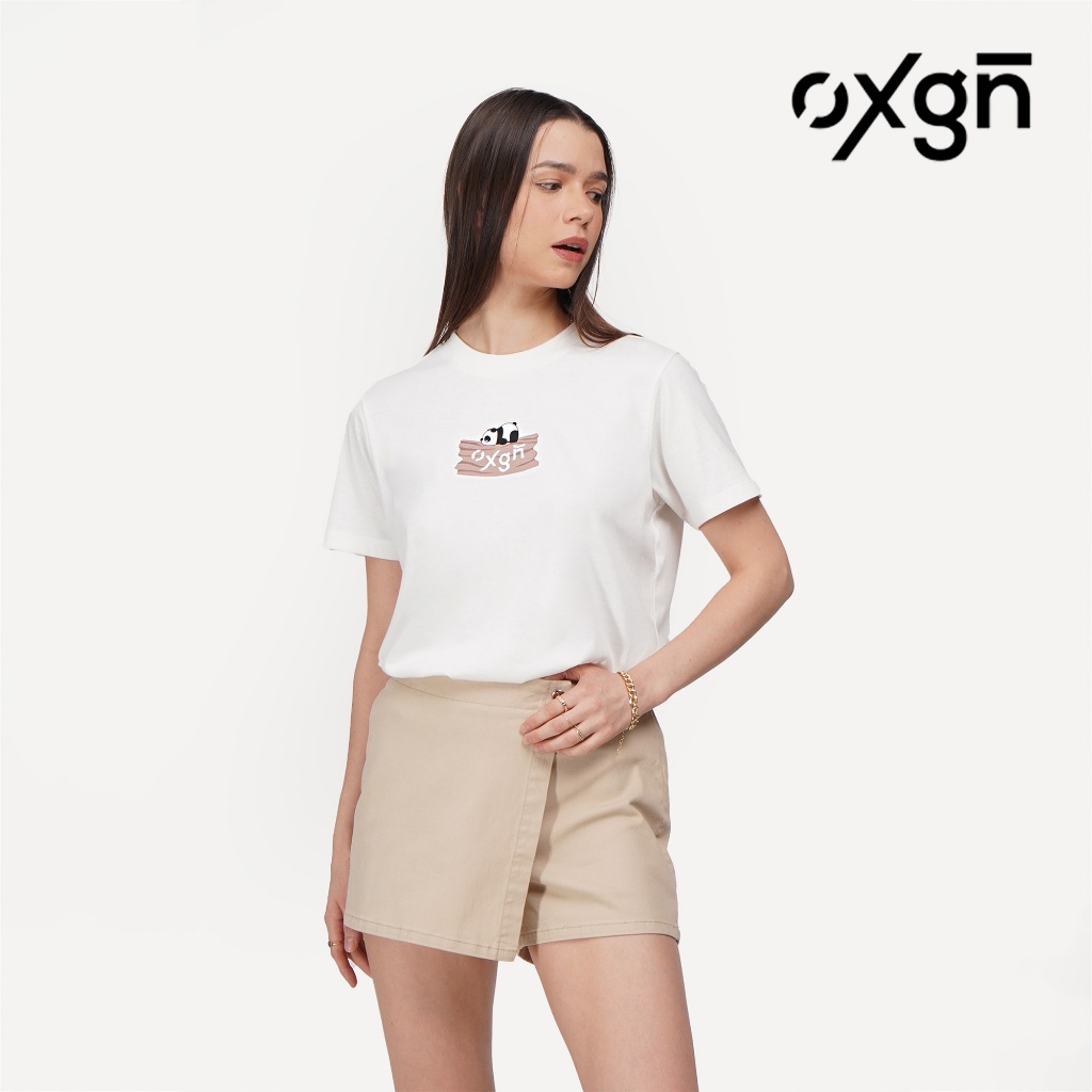 OXGN Logo Panda Graphic Print T-Shirt For Women (Cream) | Shopee ...