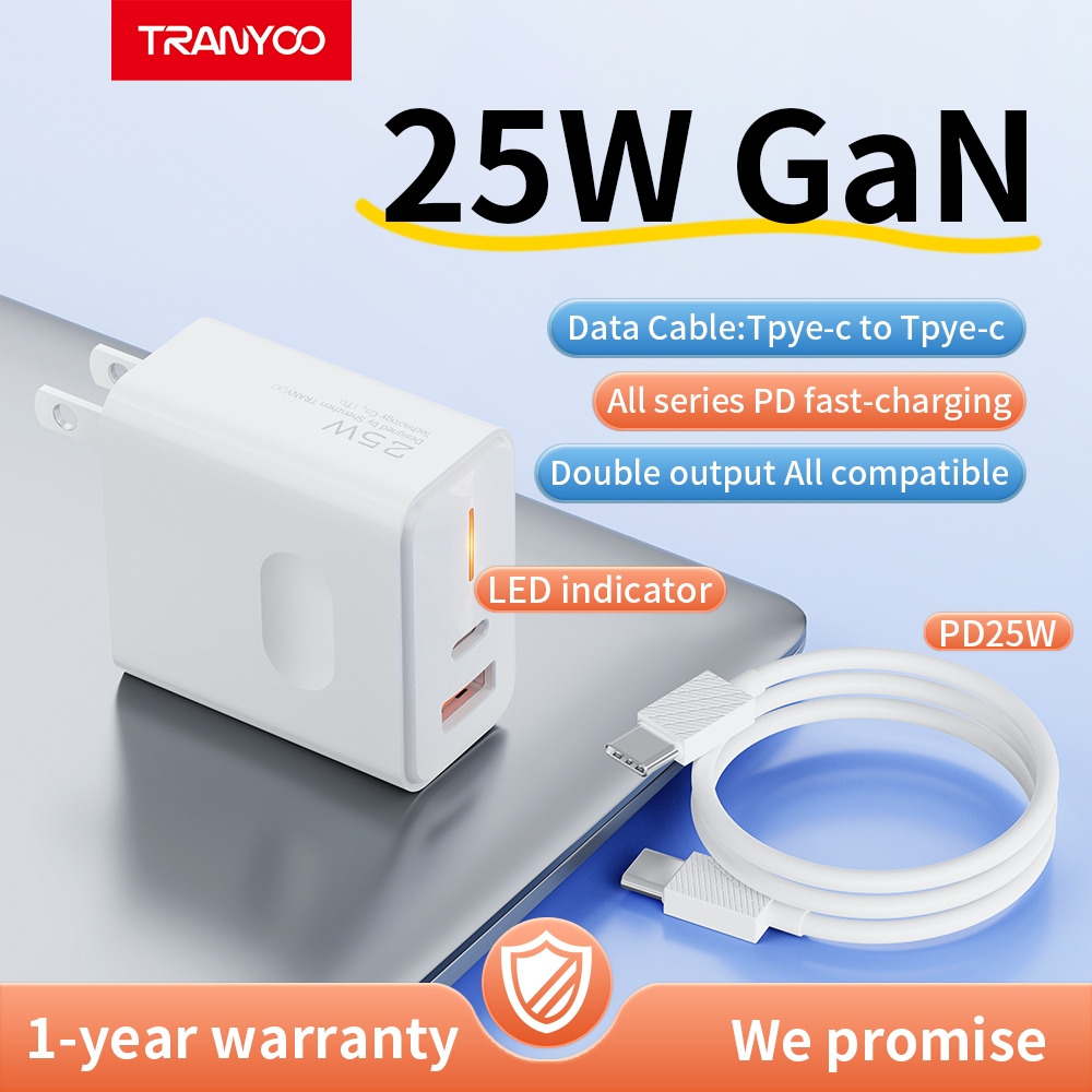 Tranyoo US6-C 25W Fast Charge set Dual Port Power Adapter Type-C &USB ...