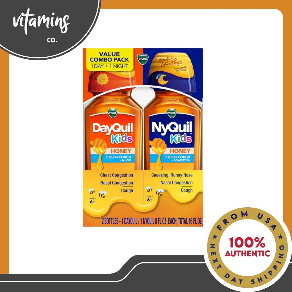 Vicks Kids Cold & Cough + Congestion Relief Day and Night Syrup, with ...