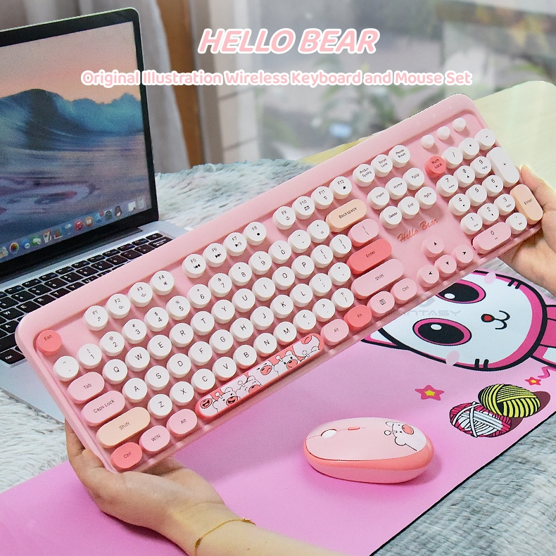 MOFII GEEZER Hello Bear Wireless Keyboard Mouse Set Super Cute Office ...