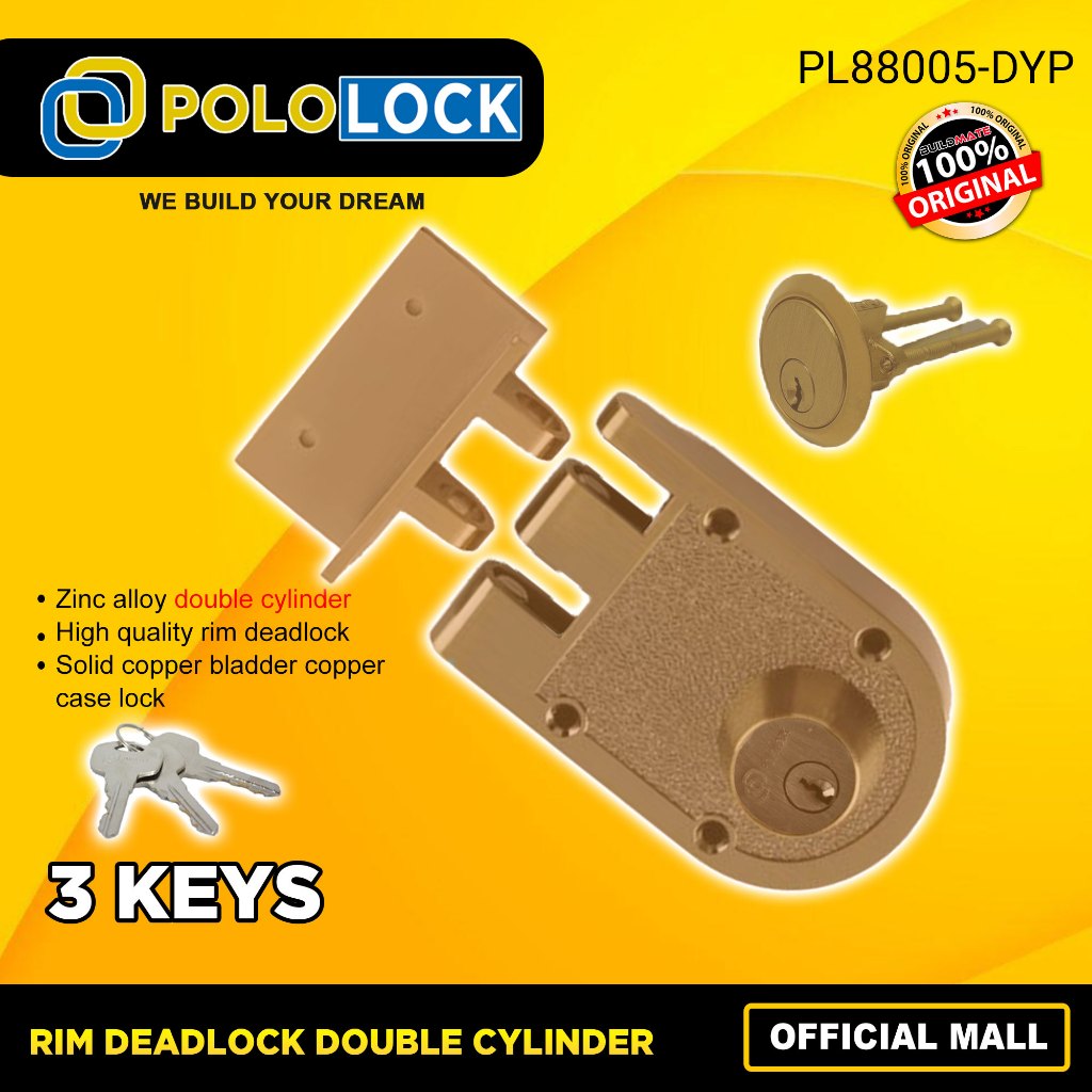 Pololock Rim Deadlock Double Cylinder Zinc Alloy Sliding Door Lock Gate ...