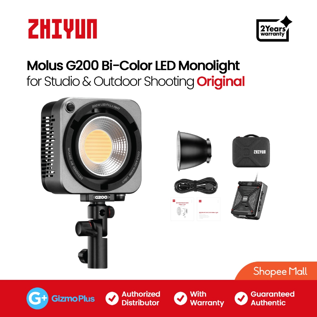 Zhiyun Molus G200 Bi-Color LED Monolight Portable Camera Light for Studio & Outdoor Shooting ...