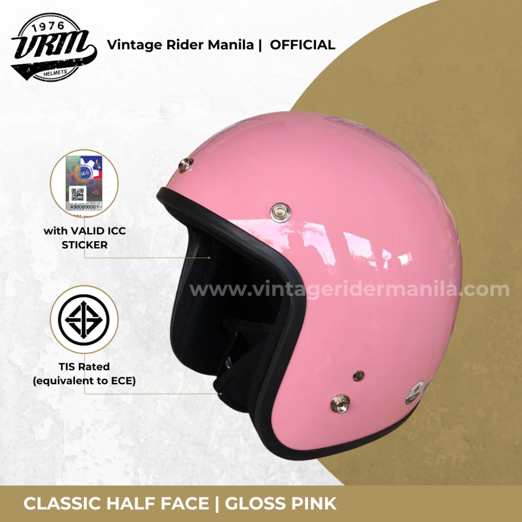 VRM 1976 Classic Gloss Light Pink Half Face Helmet | Shopee Philippines