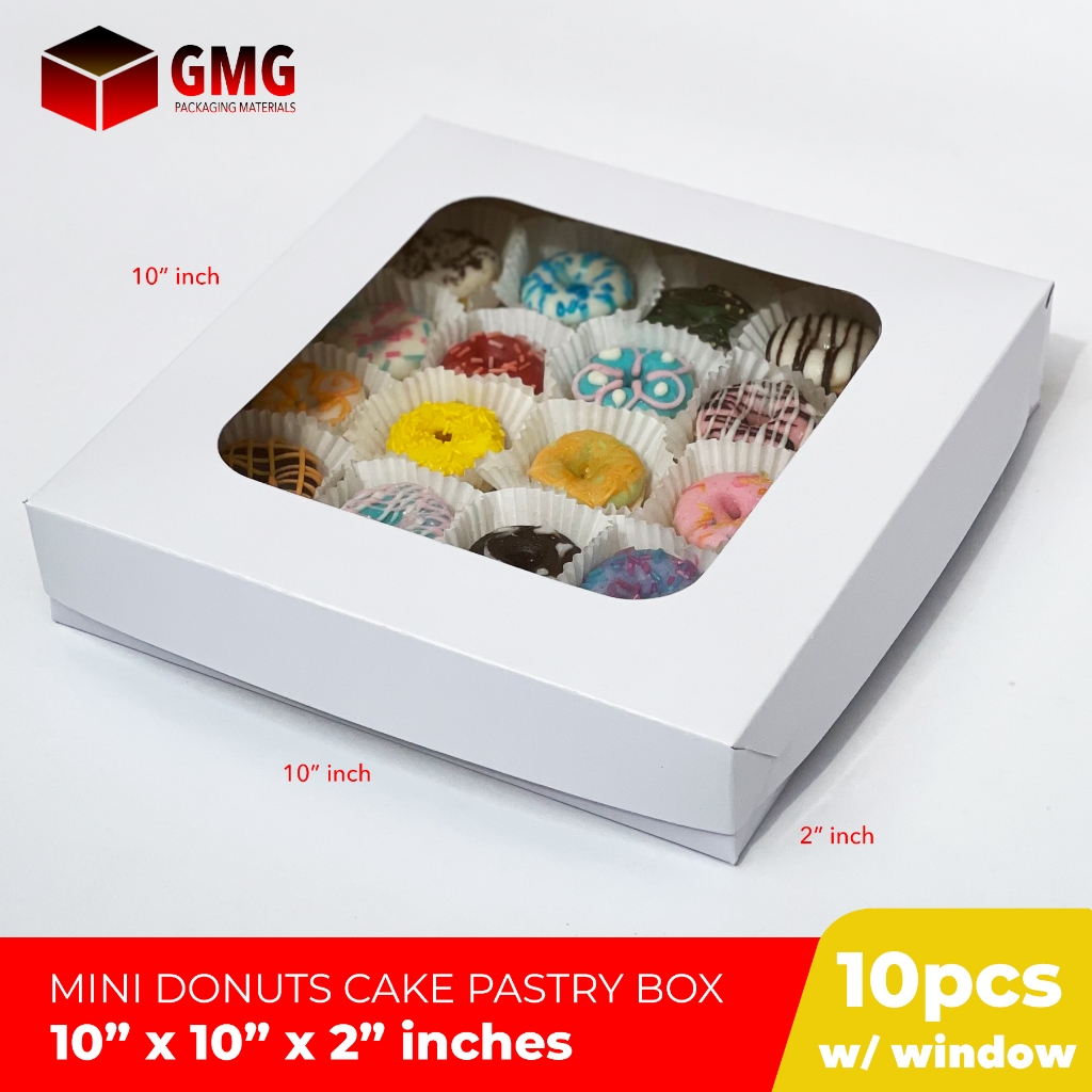 GMG Cake Pastry Pie Pizza Mini Donuts Box w/Window 10 x 10 x 2 inches ...