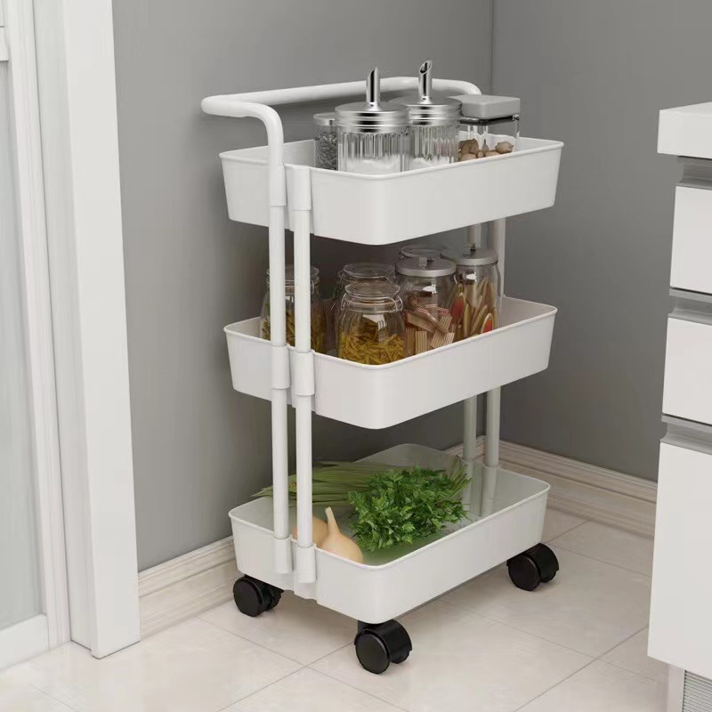 3 Layer Kitchen Storage Shelf Home Bedroom Bathroom Moving Trolley Rack ...