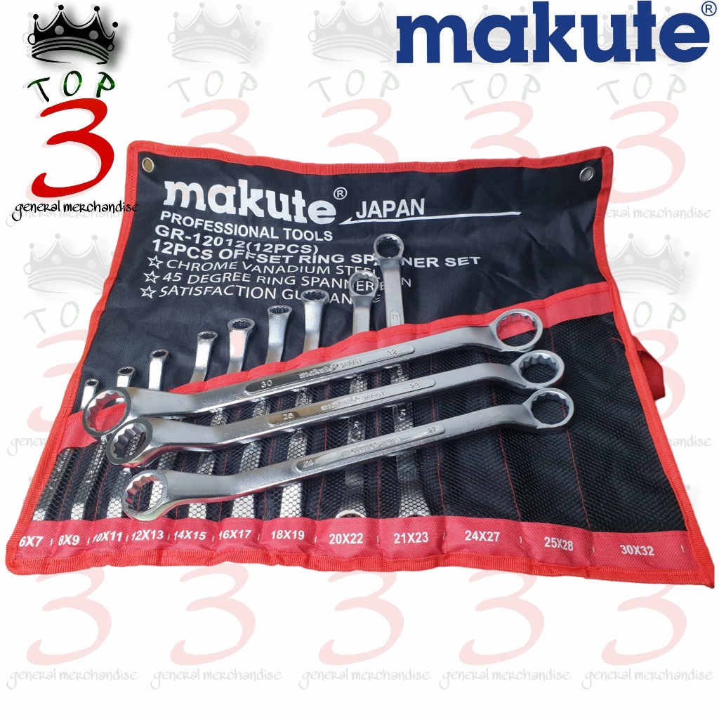 Makute Japan 12 Pcs Offset Ring Spanner Set Heavy Duty Box Wrench 6x7mm ...