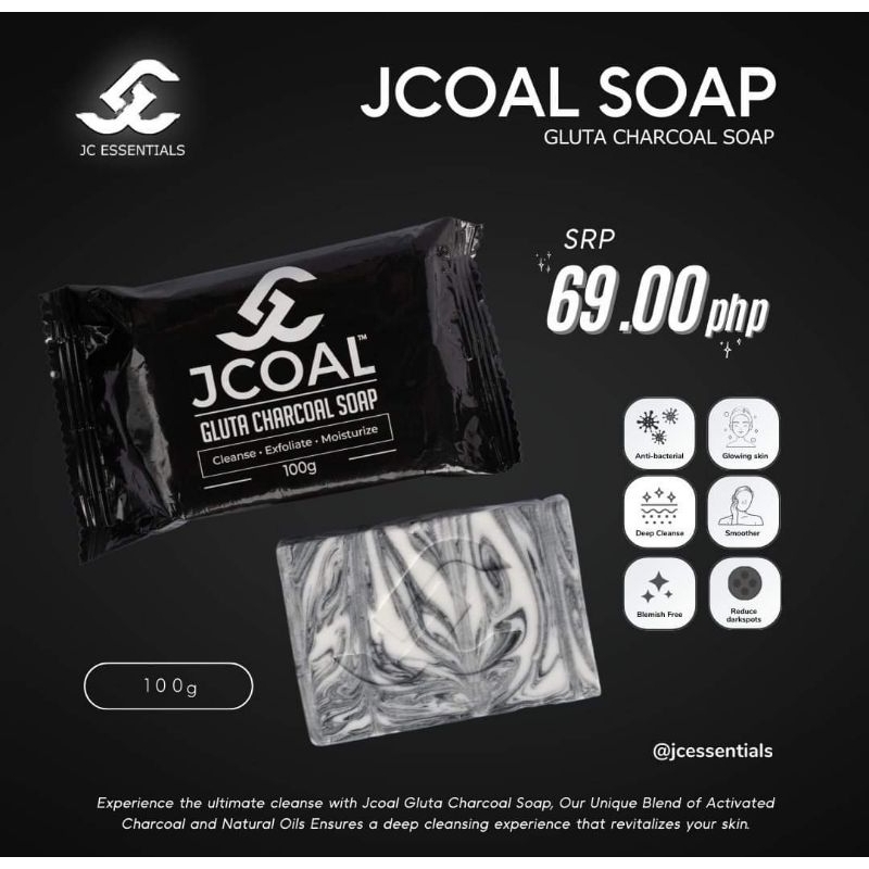 JCOAL GLUTA CHARCOAL SOAP BY JAK ROBERTO JC ESSENTIALS | Shopee Philippines