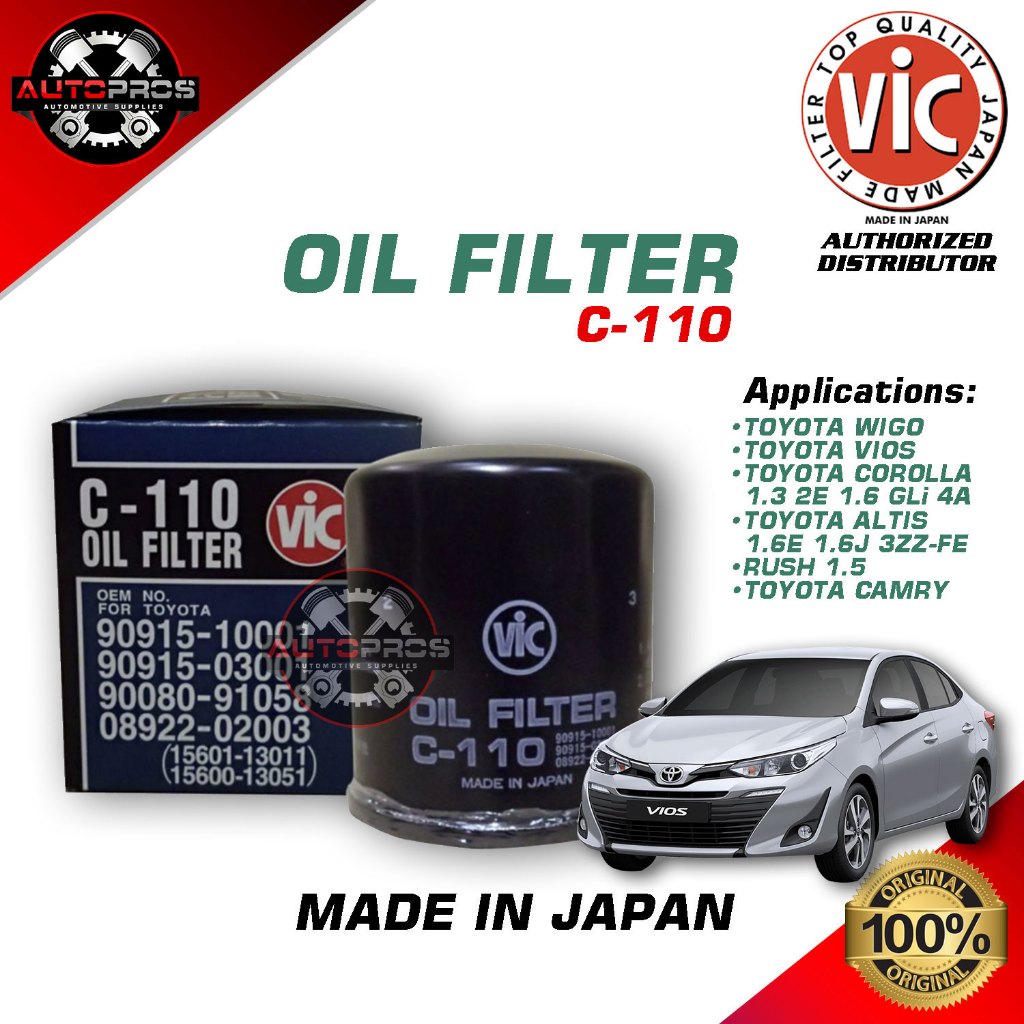 VIC C-110 Oil Filter for Toyota Wigo, Vios, Avanza, Altis, Rush, Yaris ...