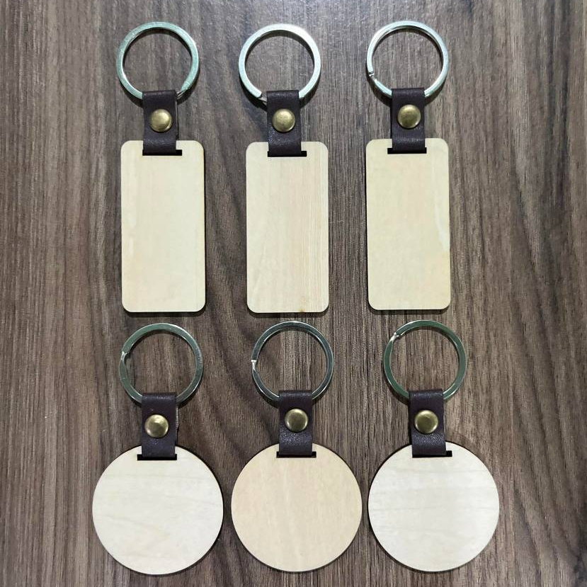 Wooden keychain with leather accent for personalized engraving keychain ...