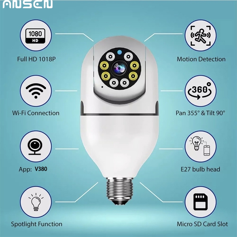 Ansen Cctv Bulb Camera Wireless Connect To Cellphon 360 Panoramic Smart ...