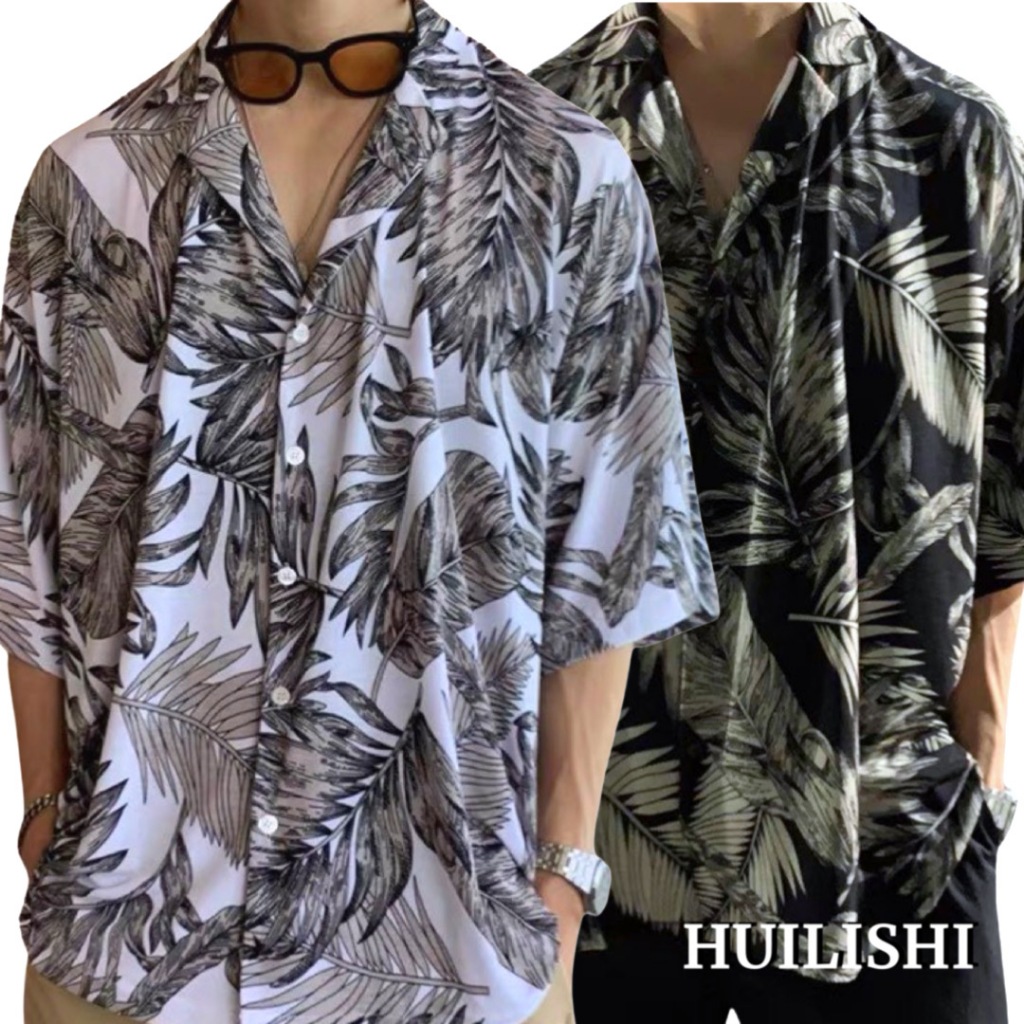 HUILISHI Hawaiian Style Polo for Men Short Sleeve Floral Pattern ...