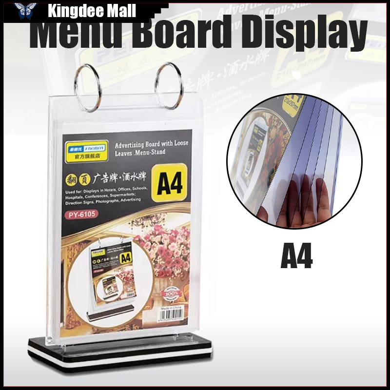 A4 Restaurant Menu Display Acrylic Display Turning Page Loose Leaf ...