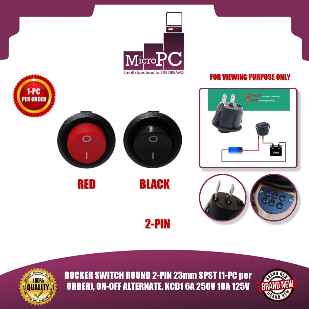 MICRO PC ROCKER SWITCH ROUND 2-PIN 23mm SPST (1-PC per ORDER), ON-OFF ...