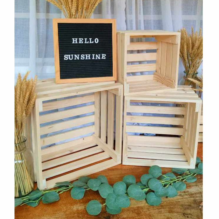 SQUARE CRATES wooden, rustic, aesthetic decor, storage, design | Shopee ...