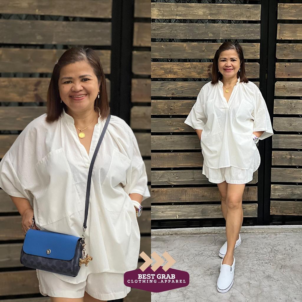 BGC A04 Clothing Chinese Collar Plus Size Coords Terno Plain Linen ...