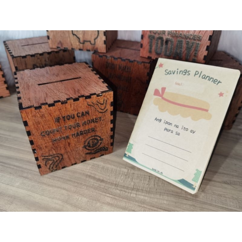 Wooden Alkansya Laser Cut and Engraved with Personalized Name | Shopee ...