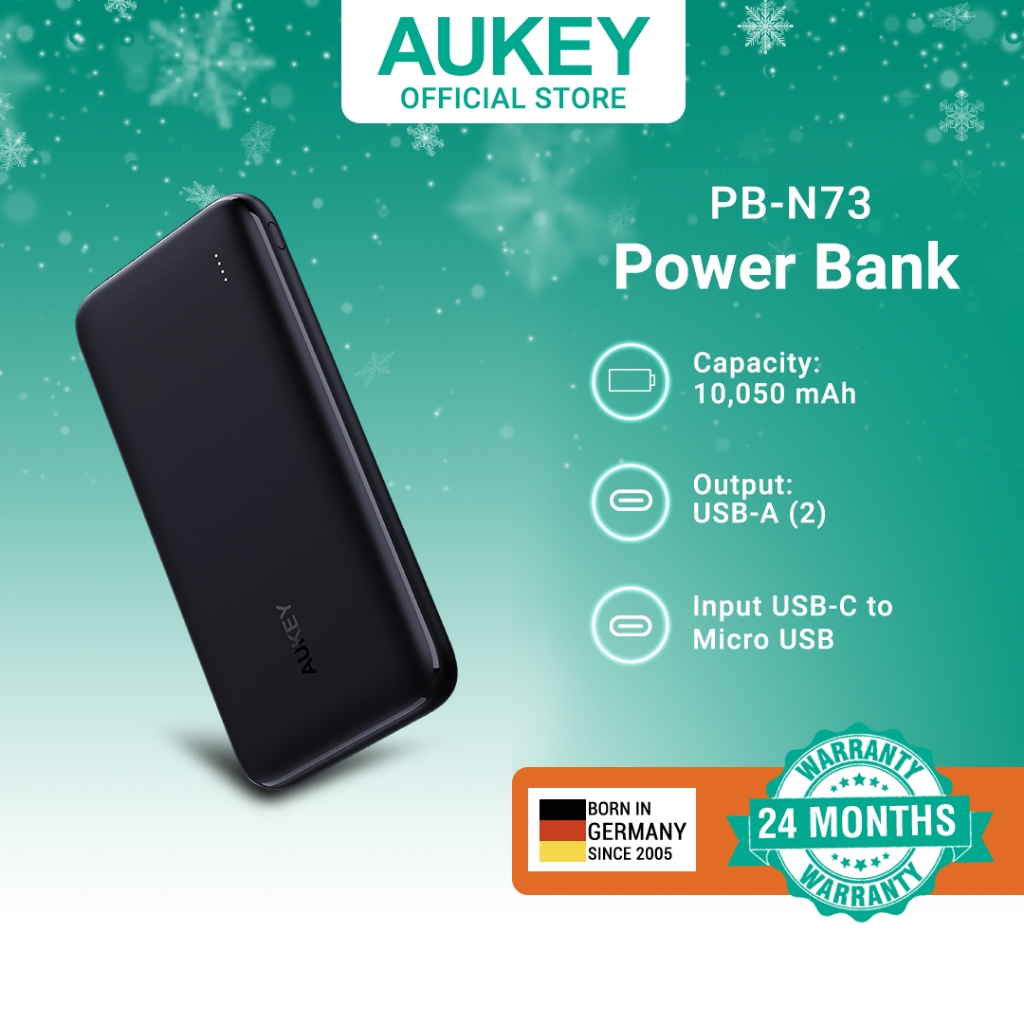 AUKEY PB-N73 Basix Slim 10000mah Ultra Thin Powerbank 12W USB Type C Fast Charge for iPhone ...