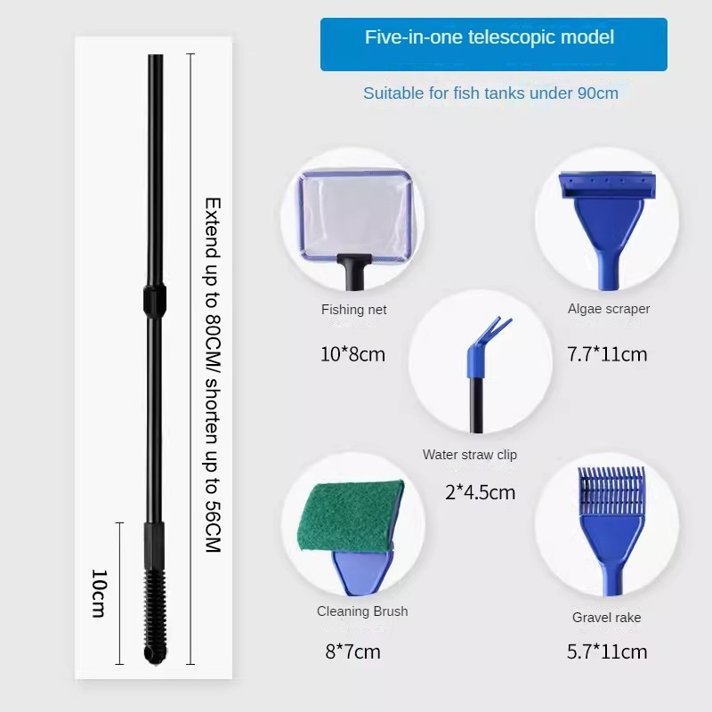 Fish Tank Cleaning Brush 5 In 1 Fishnet Wiper Algae Eliminator Glass ...