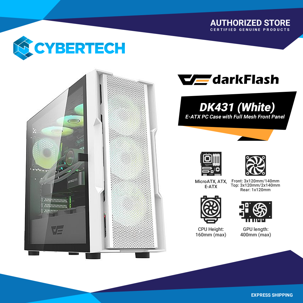 DarkFlash DK431 Metal Full Mesh Front Panel E-Atx Gaming Case With 4Pcs ...