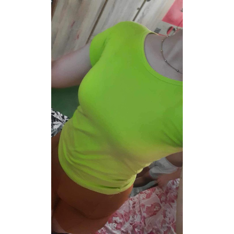 E♡ BASIC FULL LENGTH DOUBLE LINING COTTON SPANDEX TOP TSHIRT ROUNDNECK SLIM FIT BODY HUGGING ...