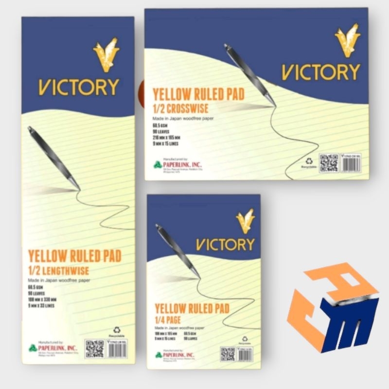 Victory Yellow Pad- Crosswise, Lengthwise & 1/4 Page( Set of 3 Pieces ...