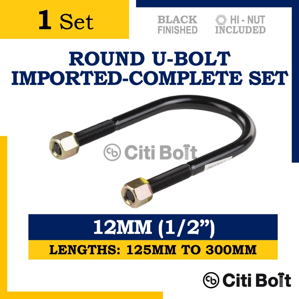 1pc Round U-Bolt Imported Complete Set / Leaf Spring RD U Bolt Black ...
