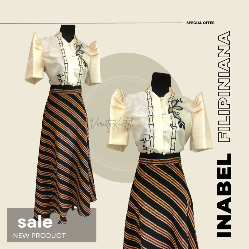 Filipiniana Bamboo Blouse with Inabel Fabric Skirt | Shopee Philippines