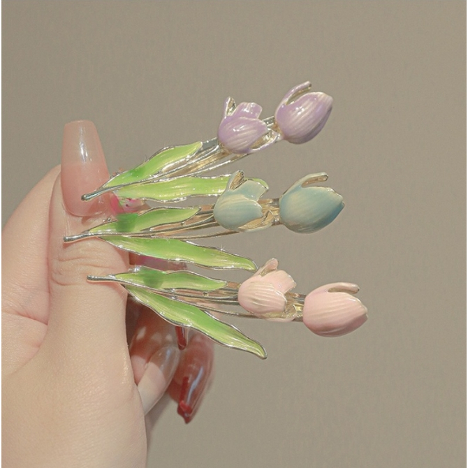 a.one.Mini Cute Tulip Hairpin Headwear Ins hairclip Hairpin Metal Clip ...