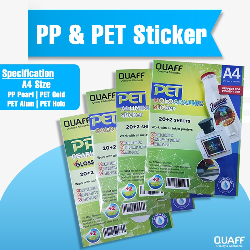 QUAFF Inkjet Sticker A4 Size PET Sticker / PP Pearl Sticker Waterproof ...
