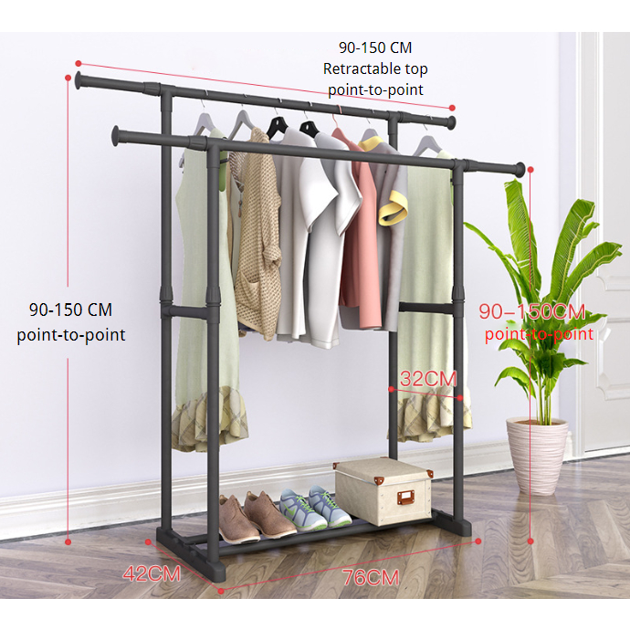 Single/Double Portable Clothes Rack Stainless Steel Adjustable Clothes ...