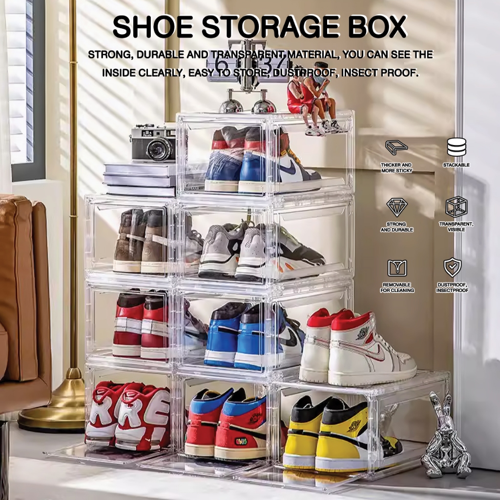 Premium Full Transparent Shoe Box Acrylic Magnet FrontOpen Shoe Box ...