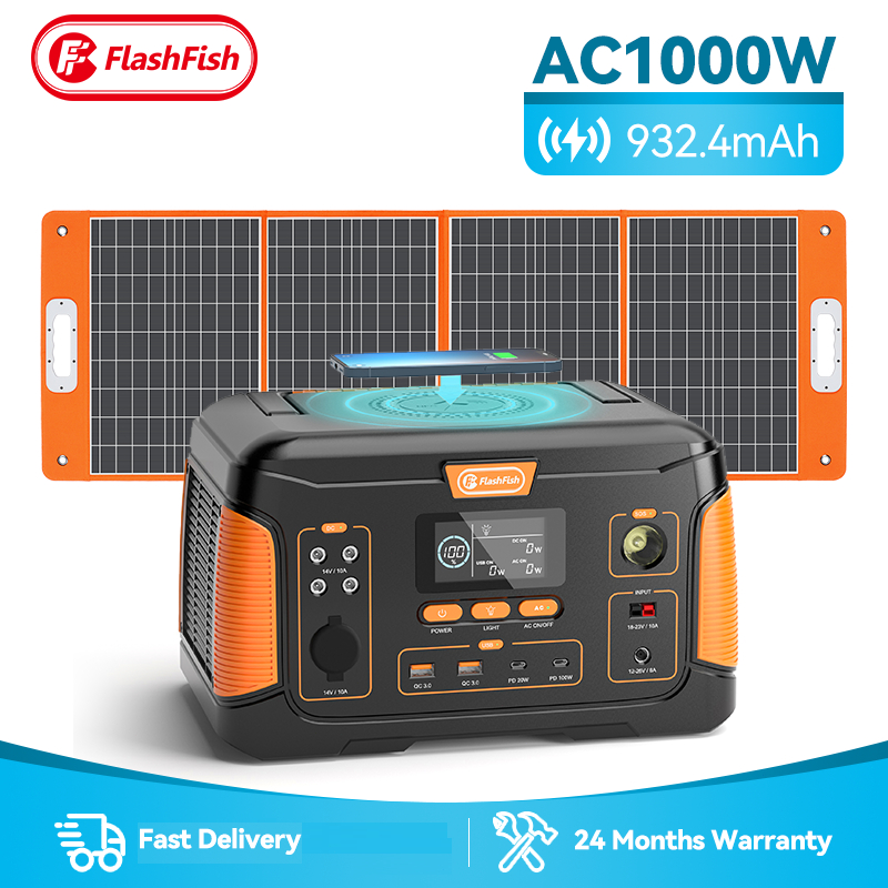 2 Year Warranty-Flashfish 1000W Solar Generator Set for Home Portable ...