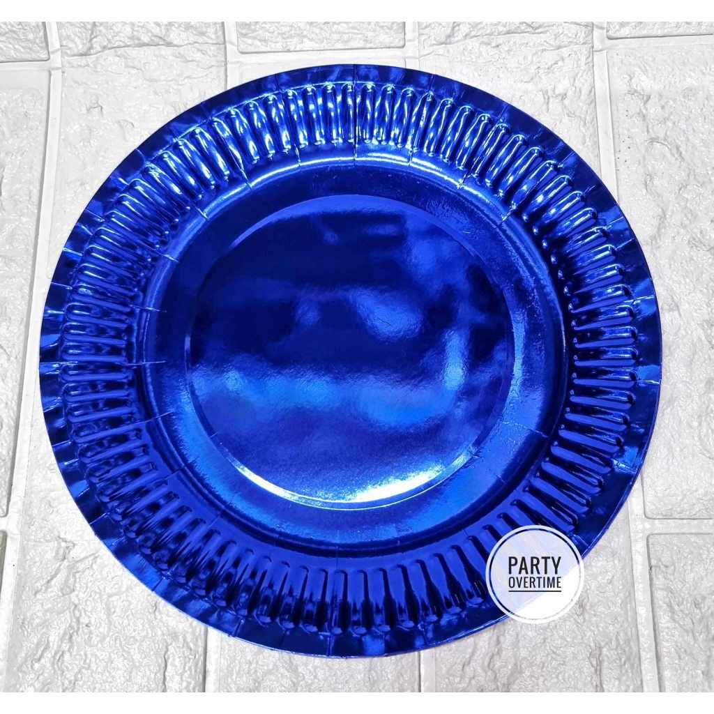 10pcs 9 inch Metallic Blue Round Paper Plates Birthday Party Decor ...