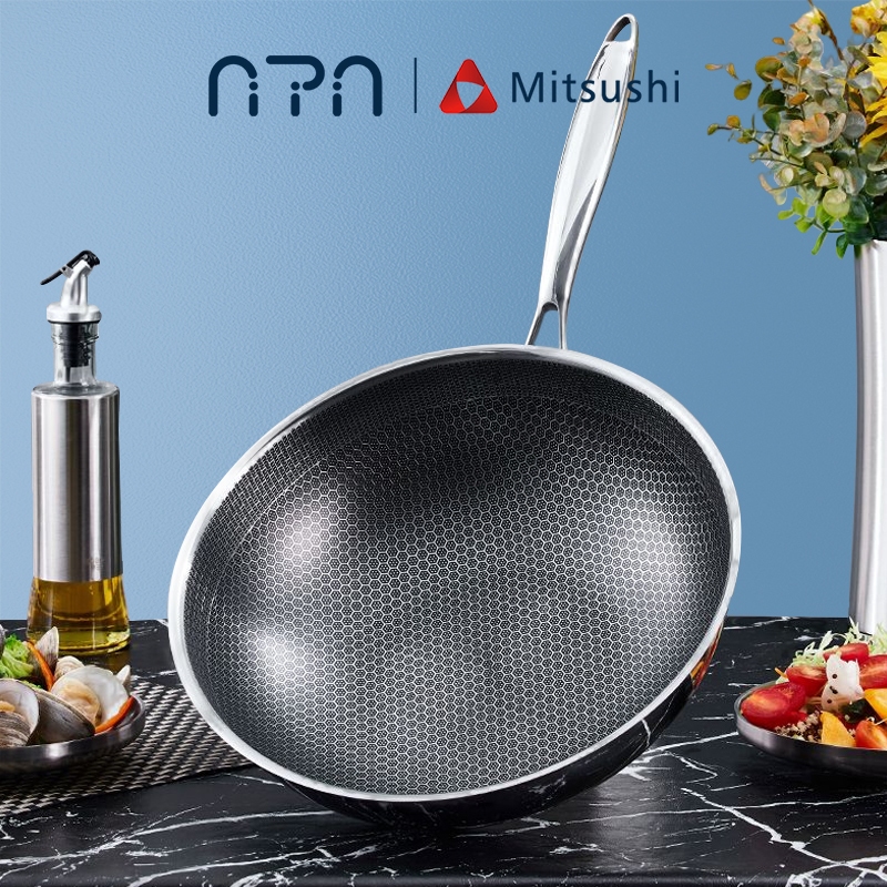 Nipiin 32CM Non Stick Pan Stainless Steel Non Stick Frying Pan Induction Pan Wok Pan Frying Pan ...