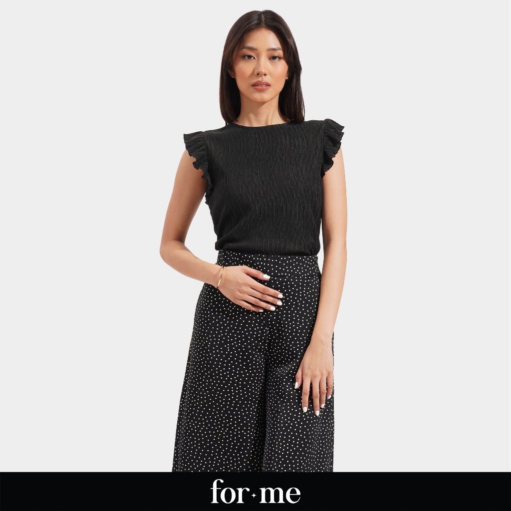 ForMe Ruffle Textured Top for Women (Black) | Shopee Philippines